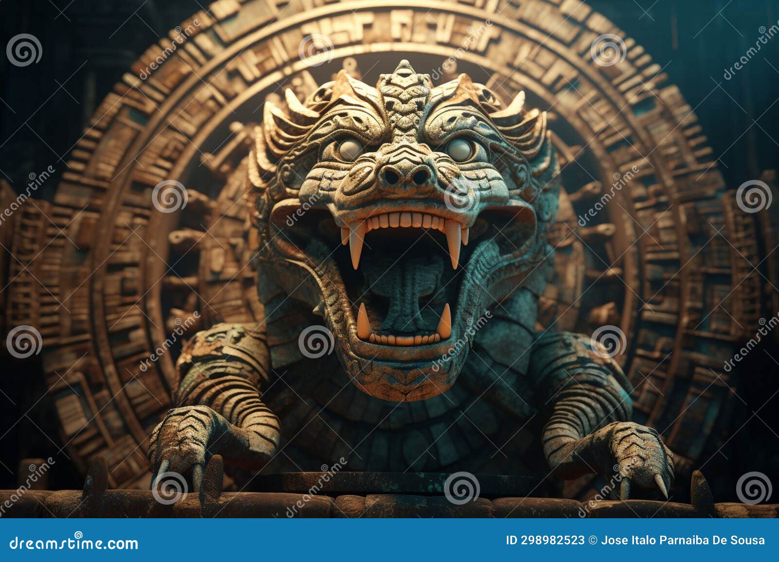 Ancient Aztec Artwork Featuring Revered and Mythi Stock Illustration ...