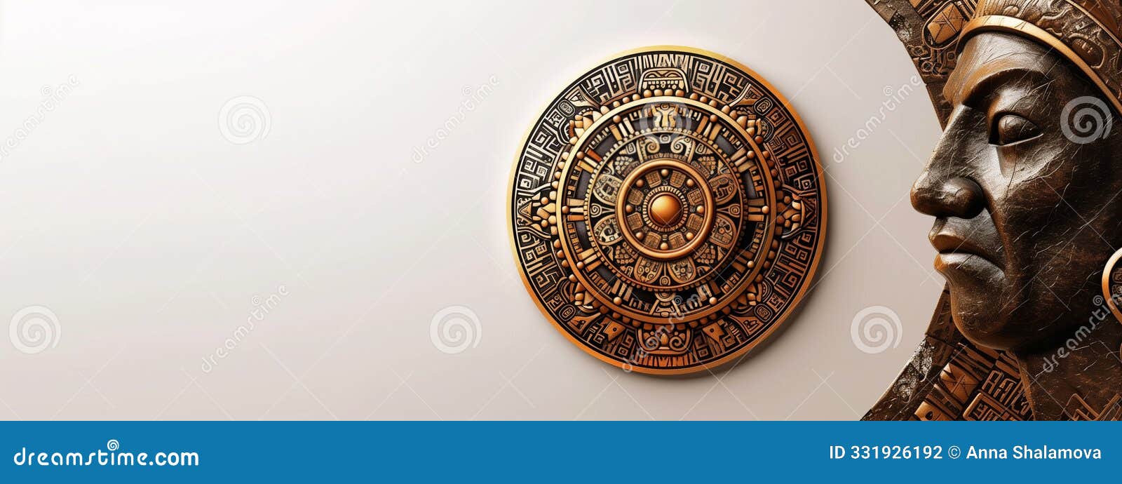 Ancient Aztec Calendar Relief and Stone Warrior Profile with Intricate ...