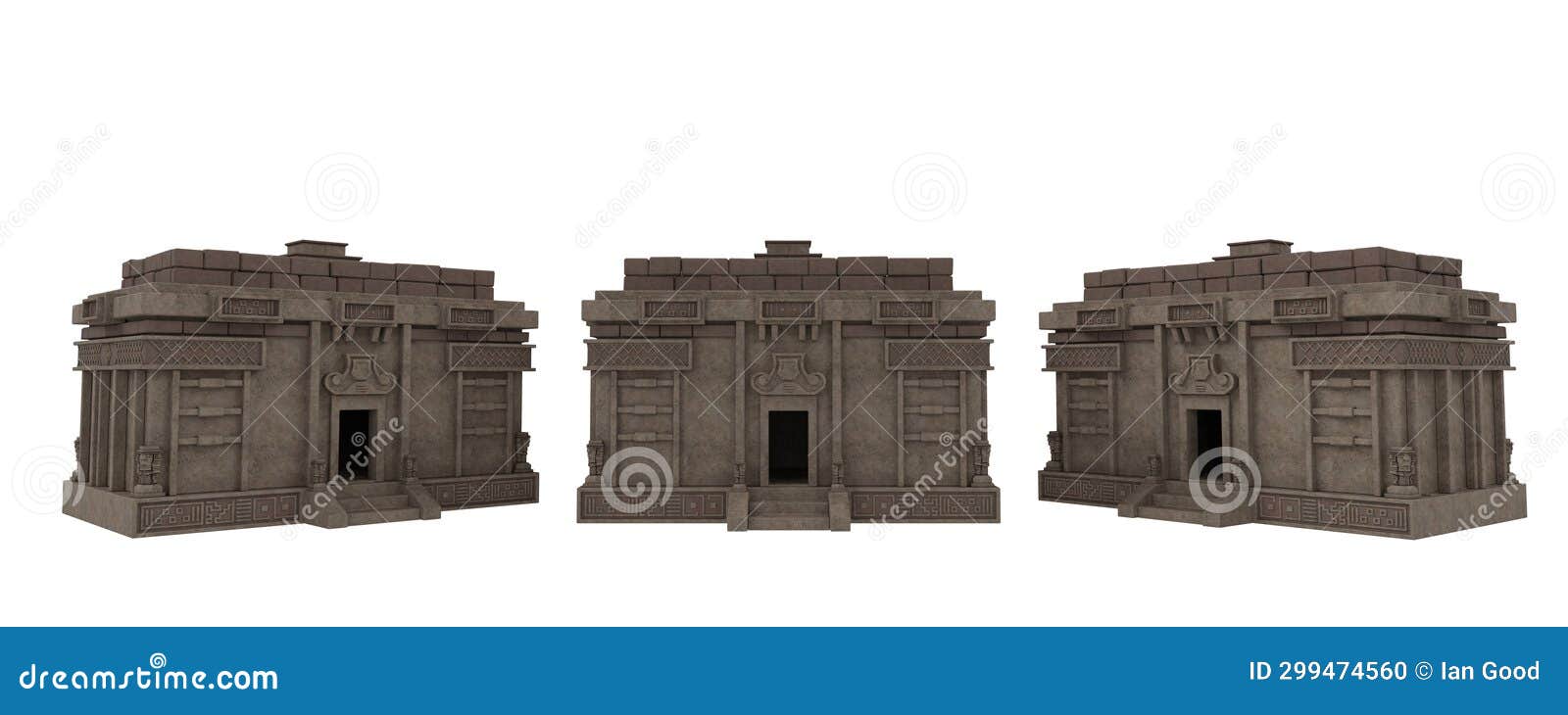 Ancient Aztec Civilization Building. 3D Illustration Set of 3 Stock ...