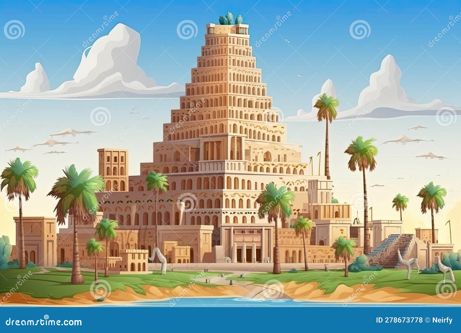 Ancient Babylon with Babel Tower Stock Illustration - Illustration of ...