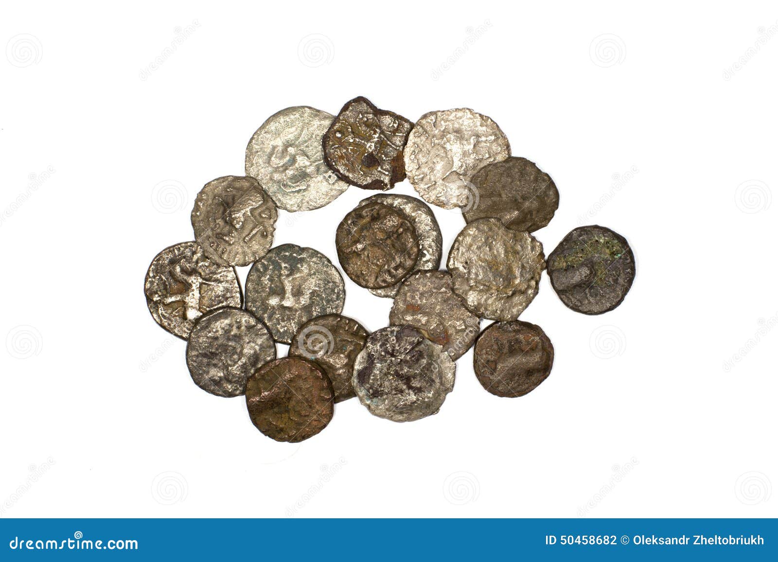 Ancient Bactrian Bronze Coins on White Background Stock Photo - Image ...