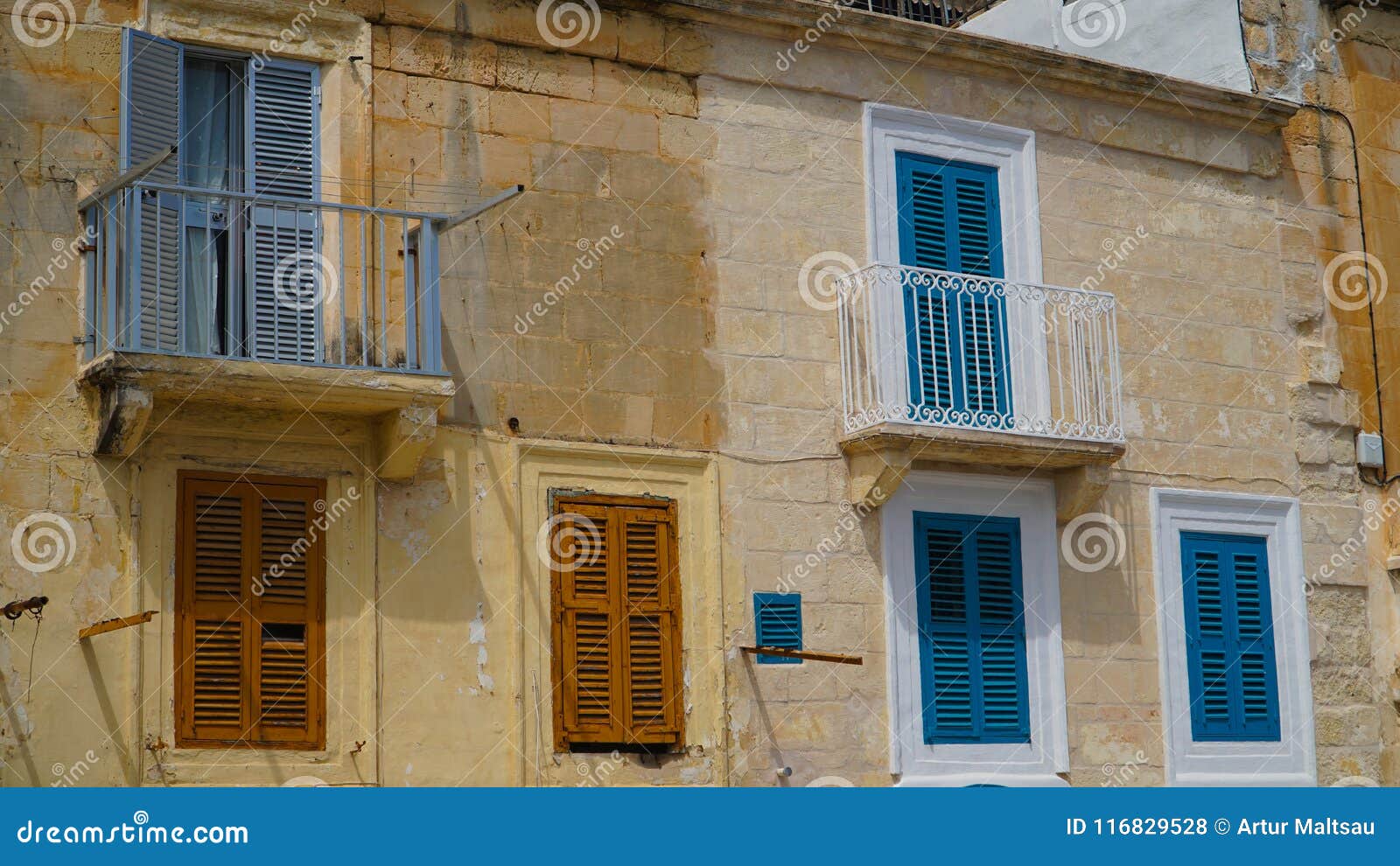 Ancient Balconies in the Ancient City of Valletta, Malta. Stock Photo ...