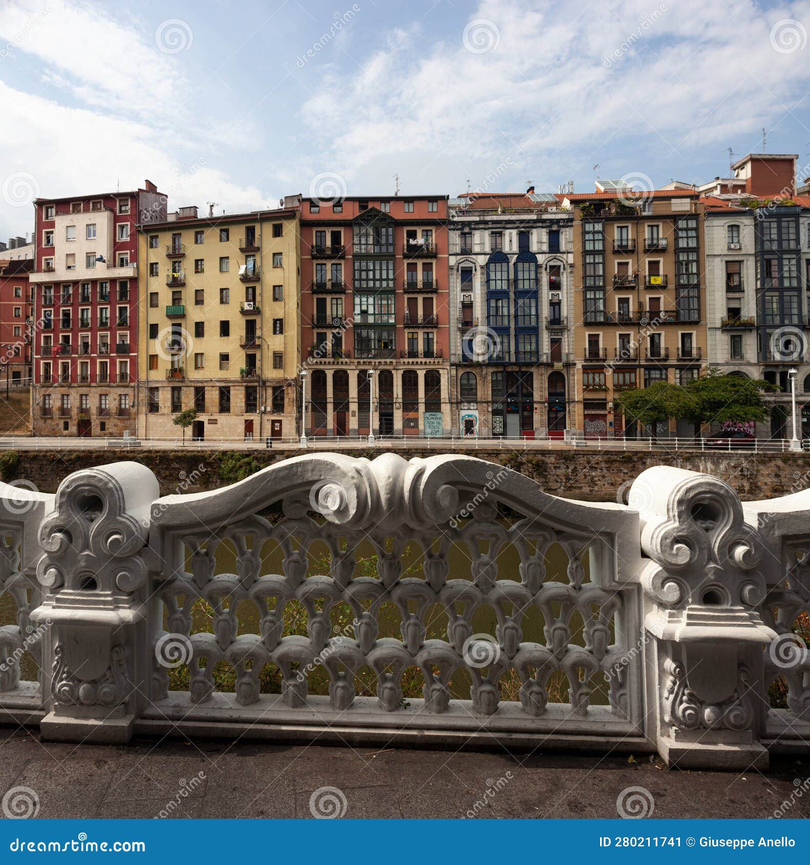 Ancient Balustrade on the Nervion River, Bilbao Editorial Photo - Image ...