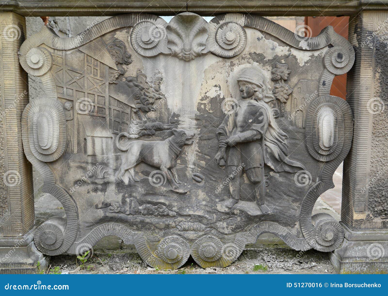 Ancient Bas-relief the Boy and a Dog in Gdansk, Poland Stock Photo ...