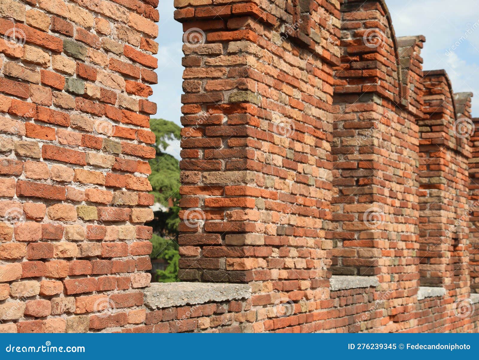 Ancient Battlements with Crenellations on the Wall Made with Old Bricks ...