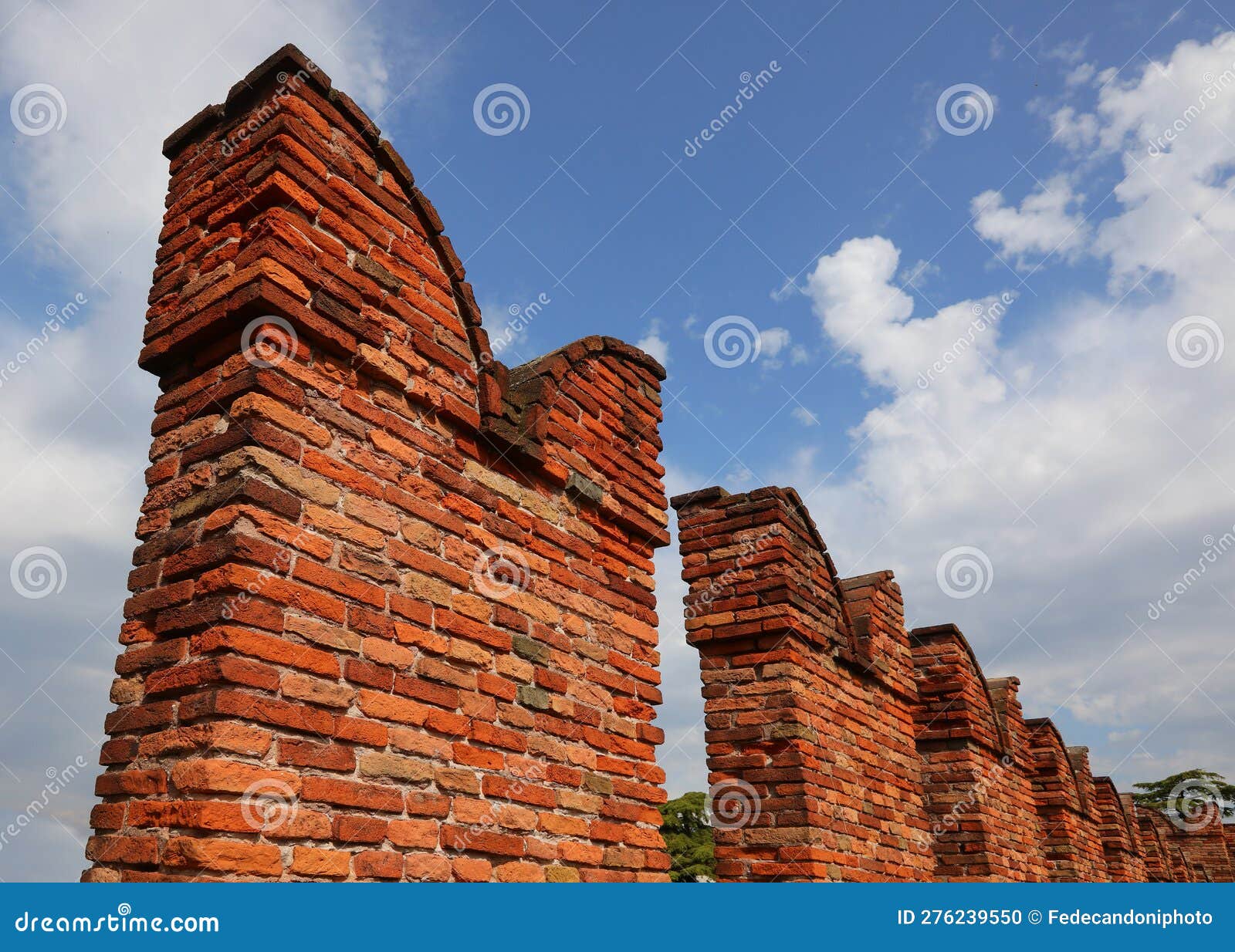 Ancient Battlements with Crenellations on the Wall Made with Old Bricks ...