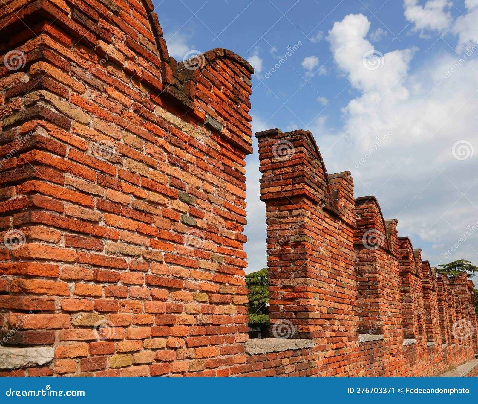Ancient Battlements with Crenellations on the Wall Made with Old Bricks ...