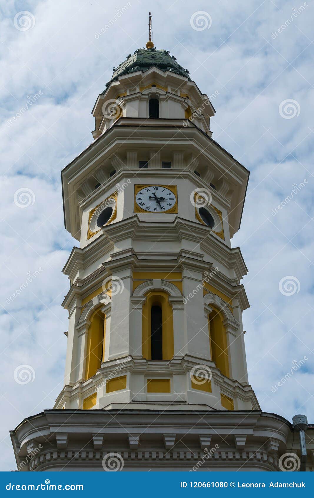 Ancient Beautiful Tower with a Clock with a Pointed Spire on the Top ...