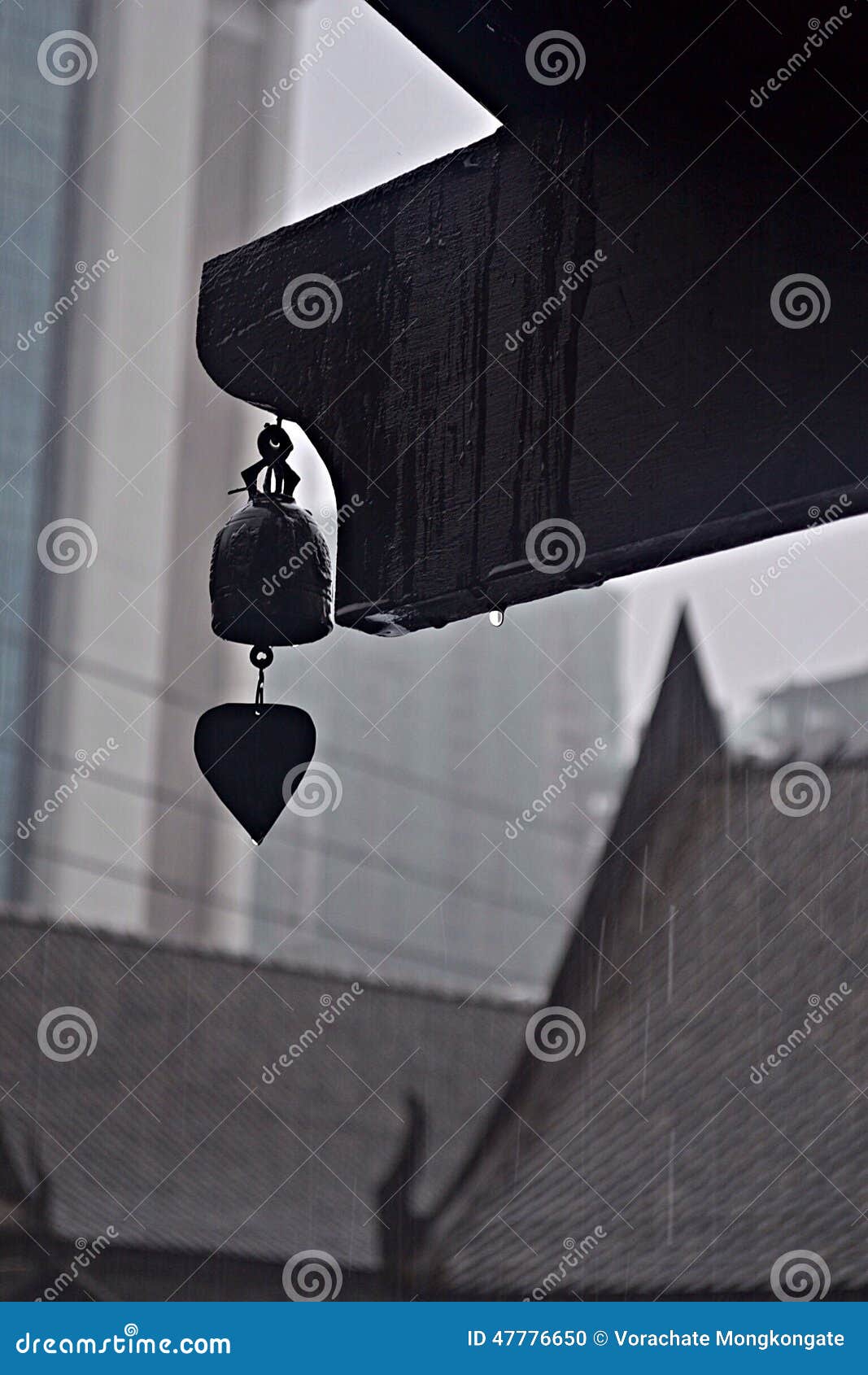 Ancient Bell Thai Style in the Rain Stock Photo - Image of thai, black ...
