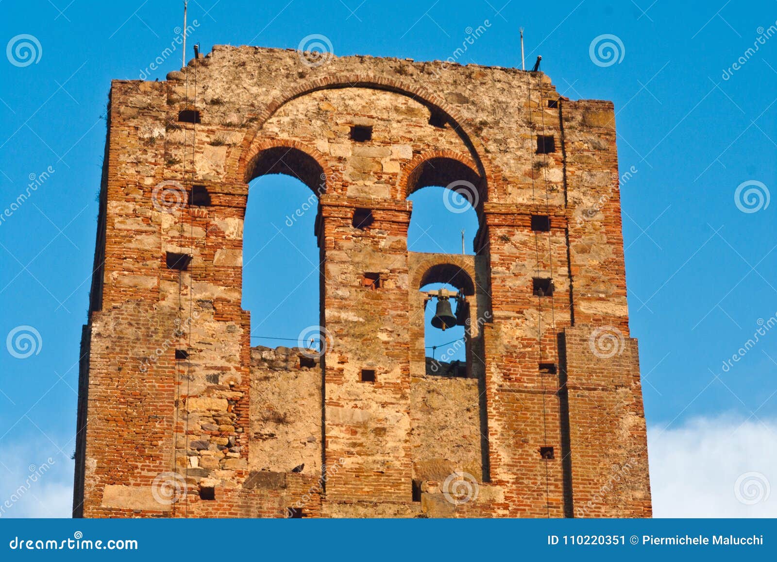 Ancient Brick Tower with Arches and Bells Stock Image - Image of marble ...
