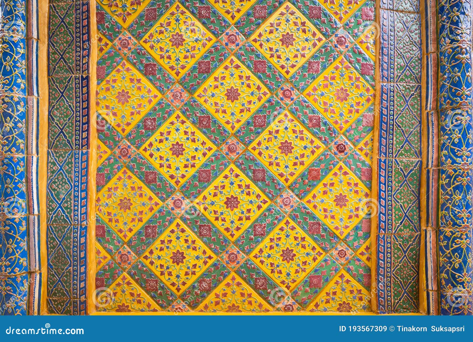 Ancient Benjarong Ceramic Texture Paint Tiles Patterns Thai Style On ...