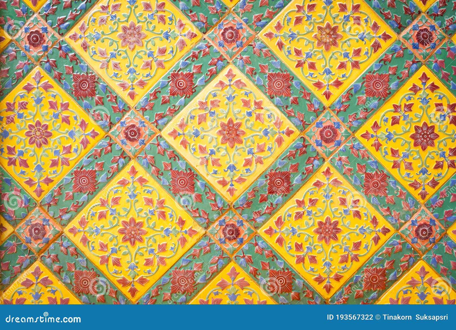 Ancient Benjarong Ceramic Texture Paint Tiles Patterns Thai Style On ...