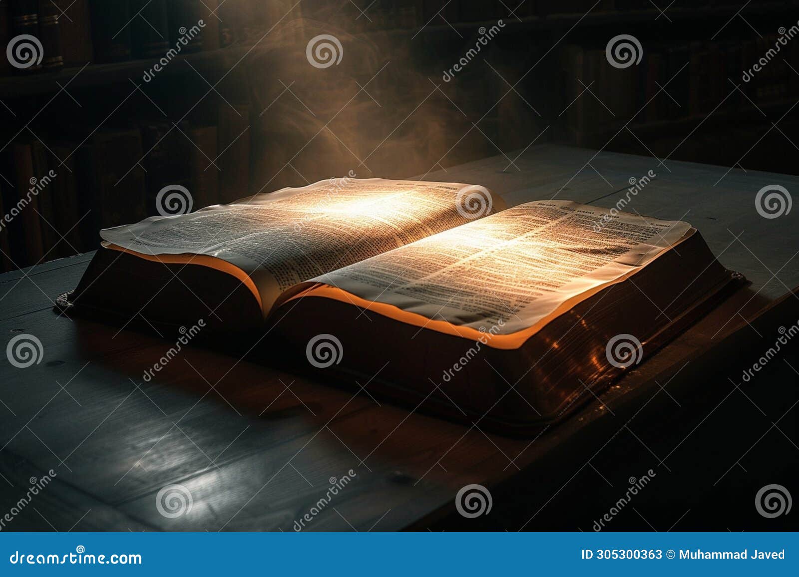 Ancient Bible Radiates Wisdom, Casting a Soft Glow in Library Stock ...