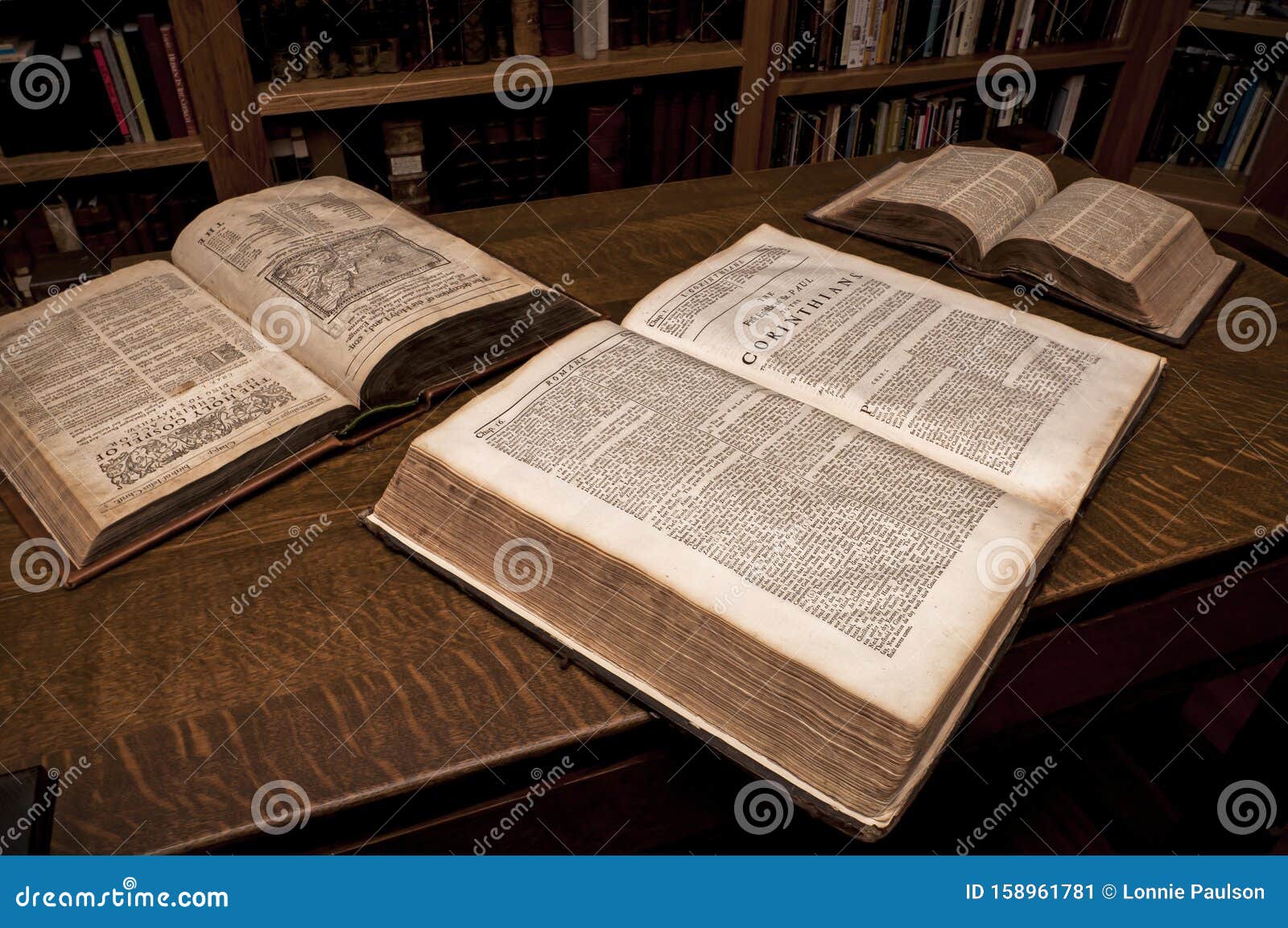 Ancient Bibles in a Library Stock Image - Image of table, history ...