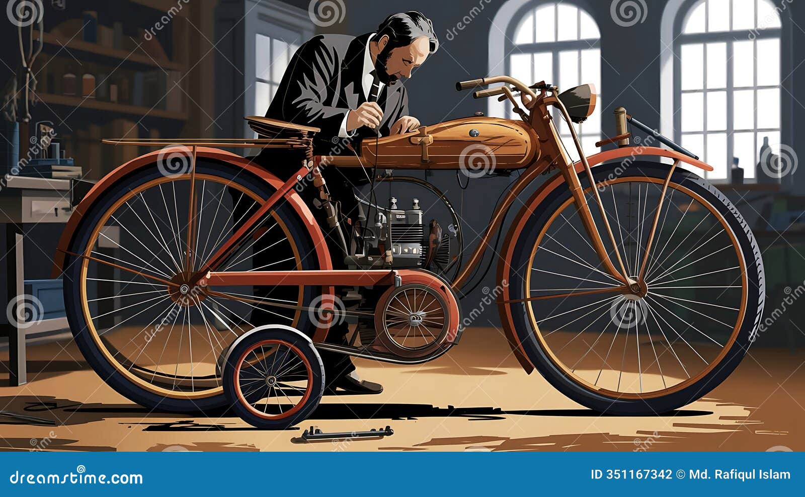 Ancient Bicycle with Engine Design Stock Photos Illustration Stock ...