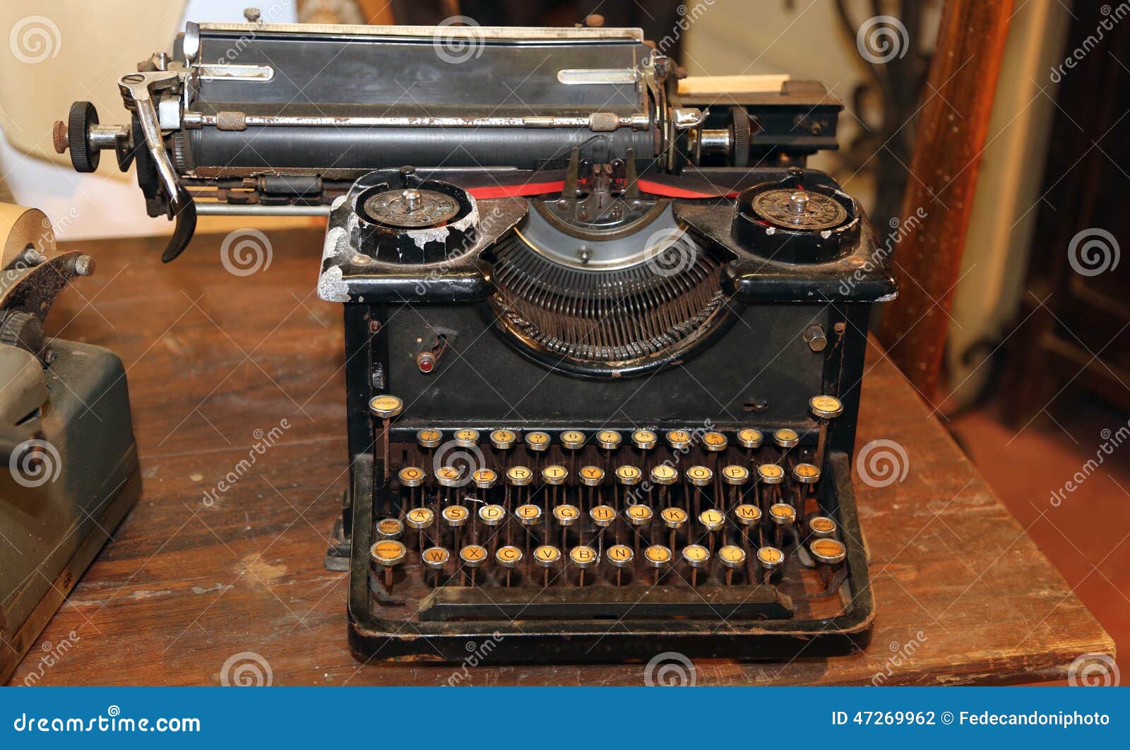 Ancient Black Rusty Typewriter with Round Keys Stock Photo - Image of ...