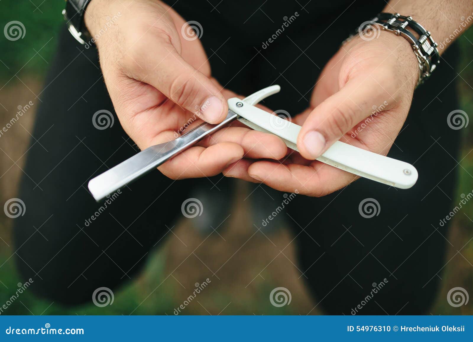 Ancient Blade in the Hands of Men Stock Photo - Image of beauty, mirror ...