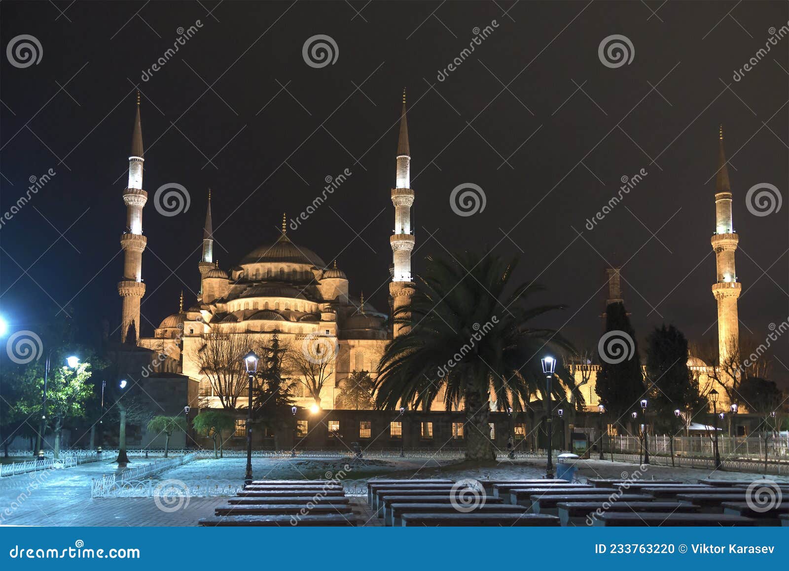 The Ancient Blue Mosque on Night Accent Lighting on a January Night ...