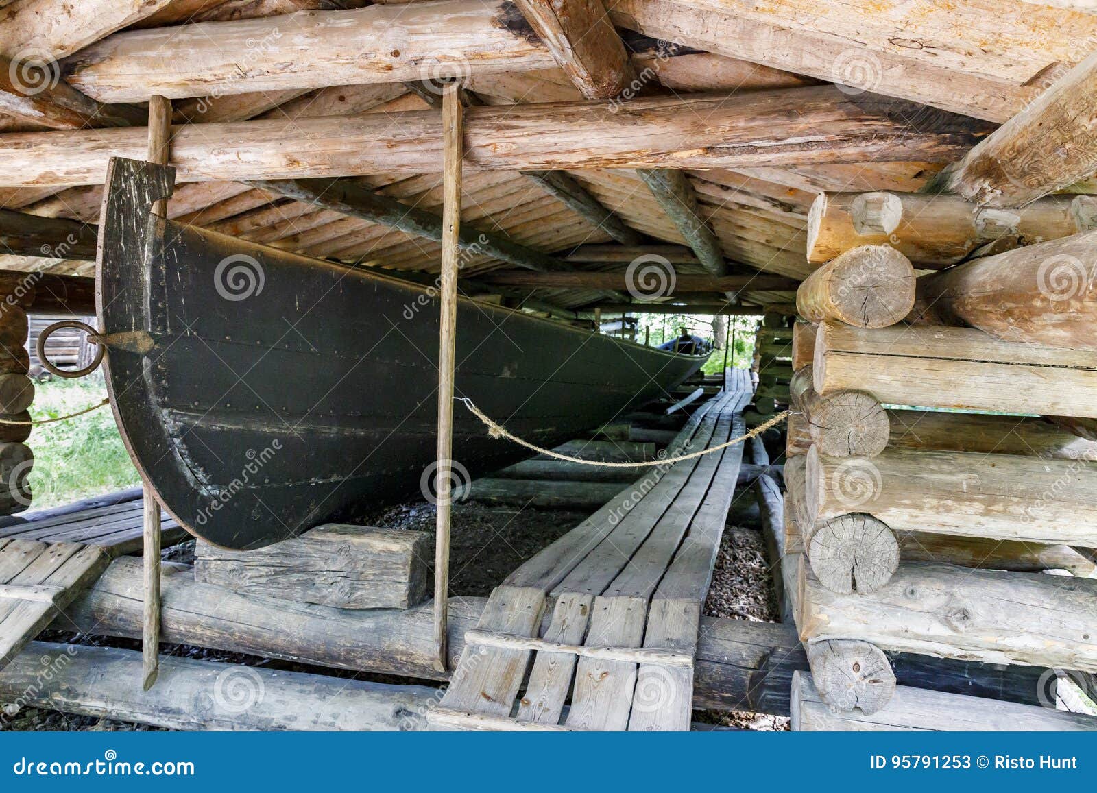 Ancient Boat House Made of Tree Logs Stock Image - Image of wood, tree ...