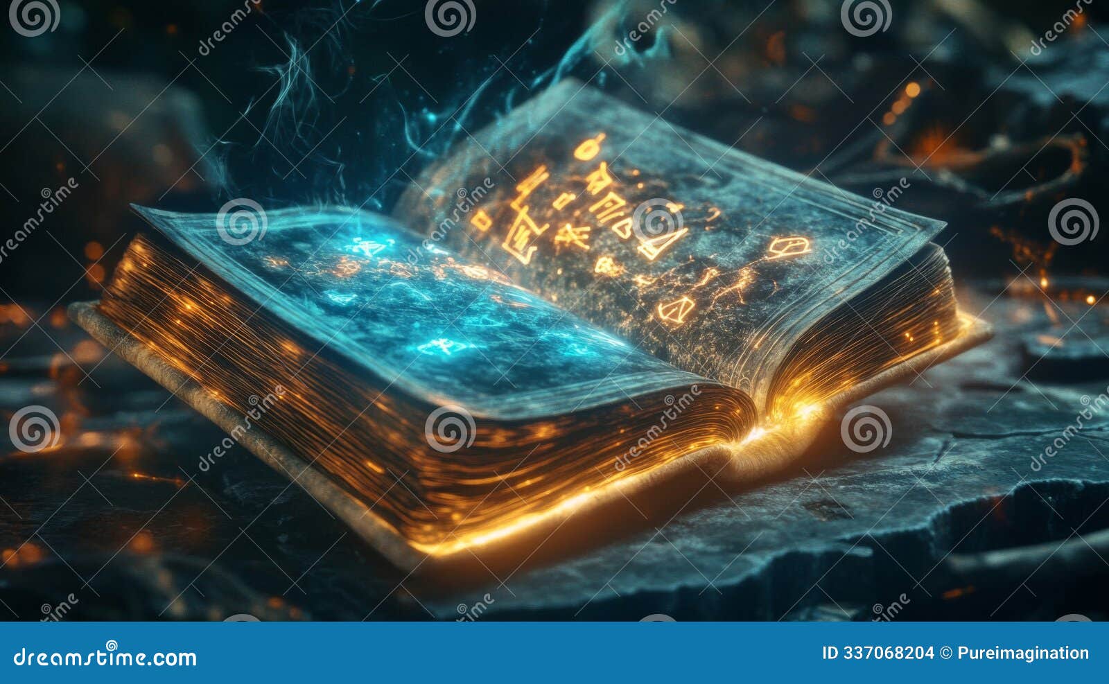 An Ancient Book Glowing with Magic and Runes Stock Illustration ...