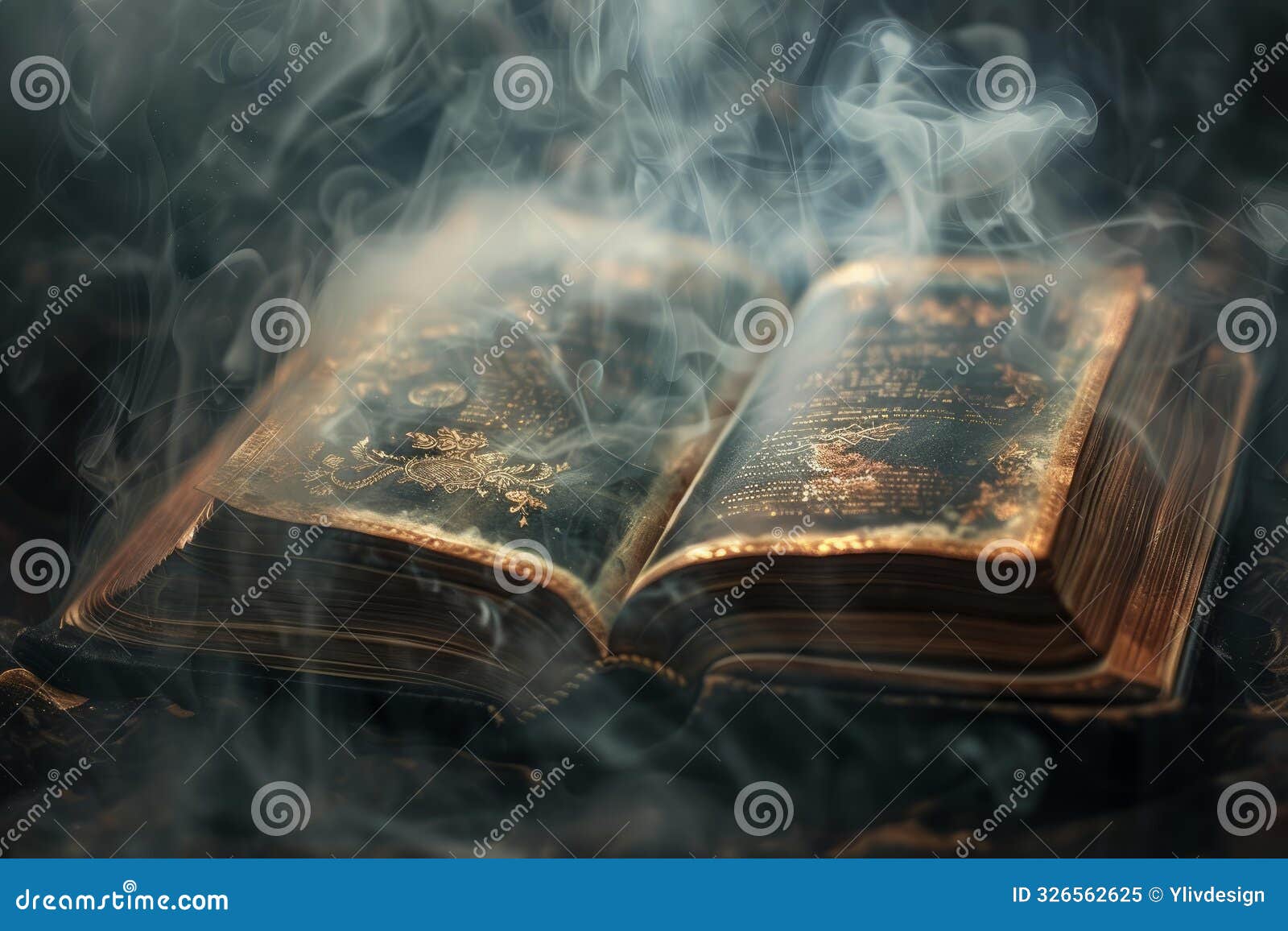 Ancient Book Glowing with Magic Under Wispy Smoke Stock Image - Image ...