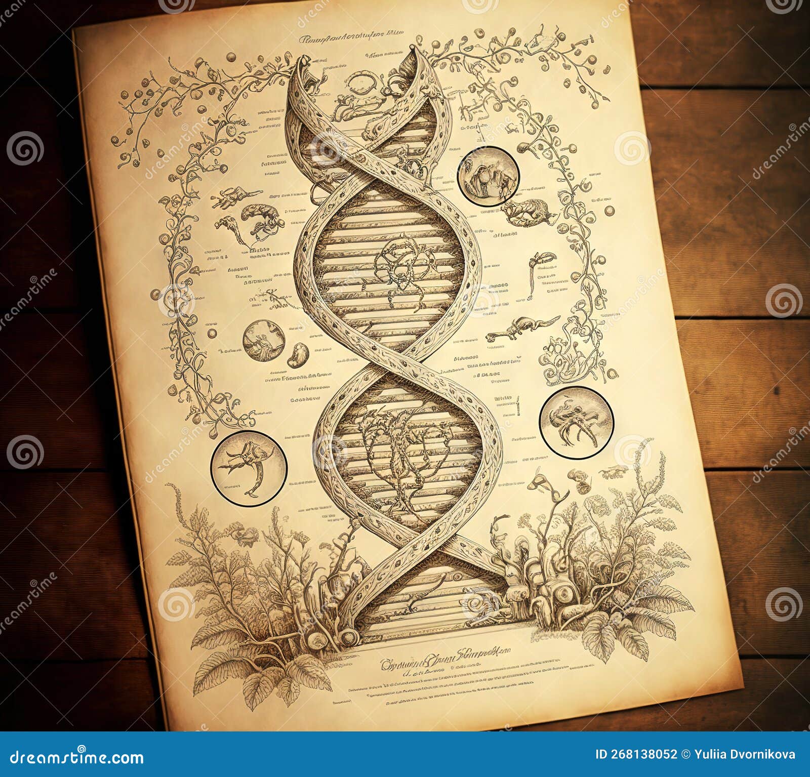 Ancient Book Illustration of DNA Double Helix. Generative AI Stock ...