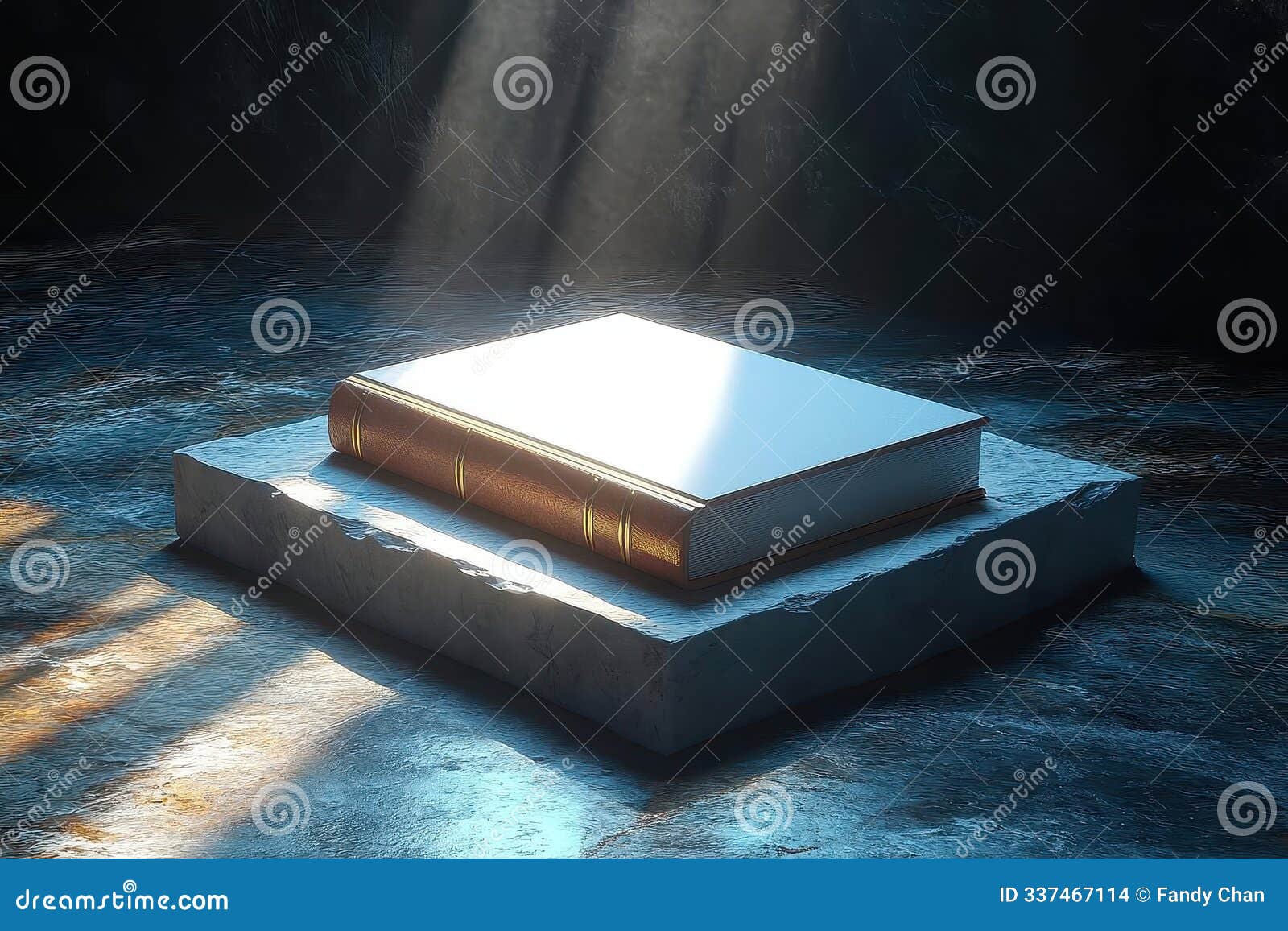 Ancient Book with Leather Binding on Stone Platform - Illuminated by ...