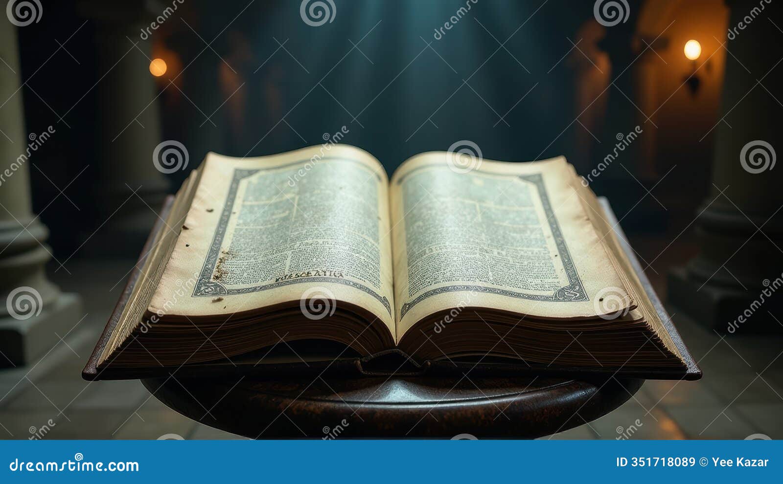 Ancient Book Open in Mysterious Hallway Stock Illustration ...