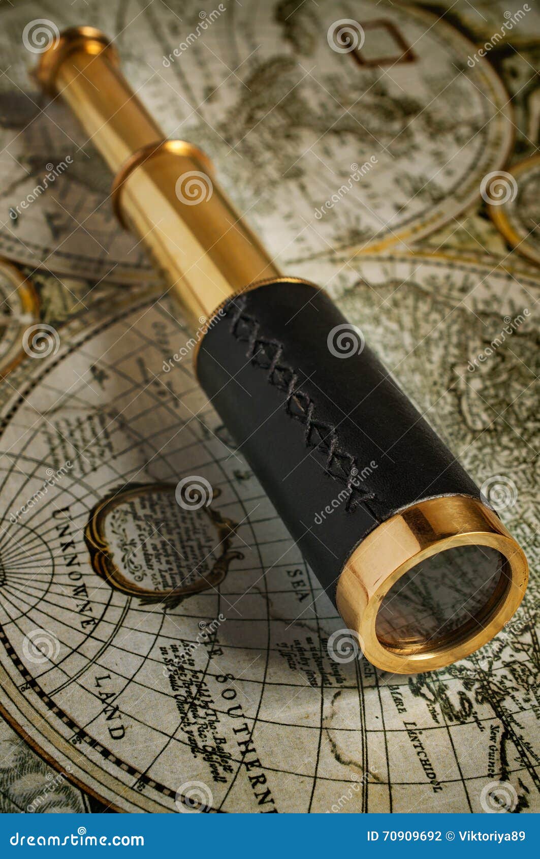 Ancient brass telescope stock photo. Image of monocular - 70909692