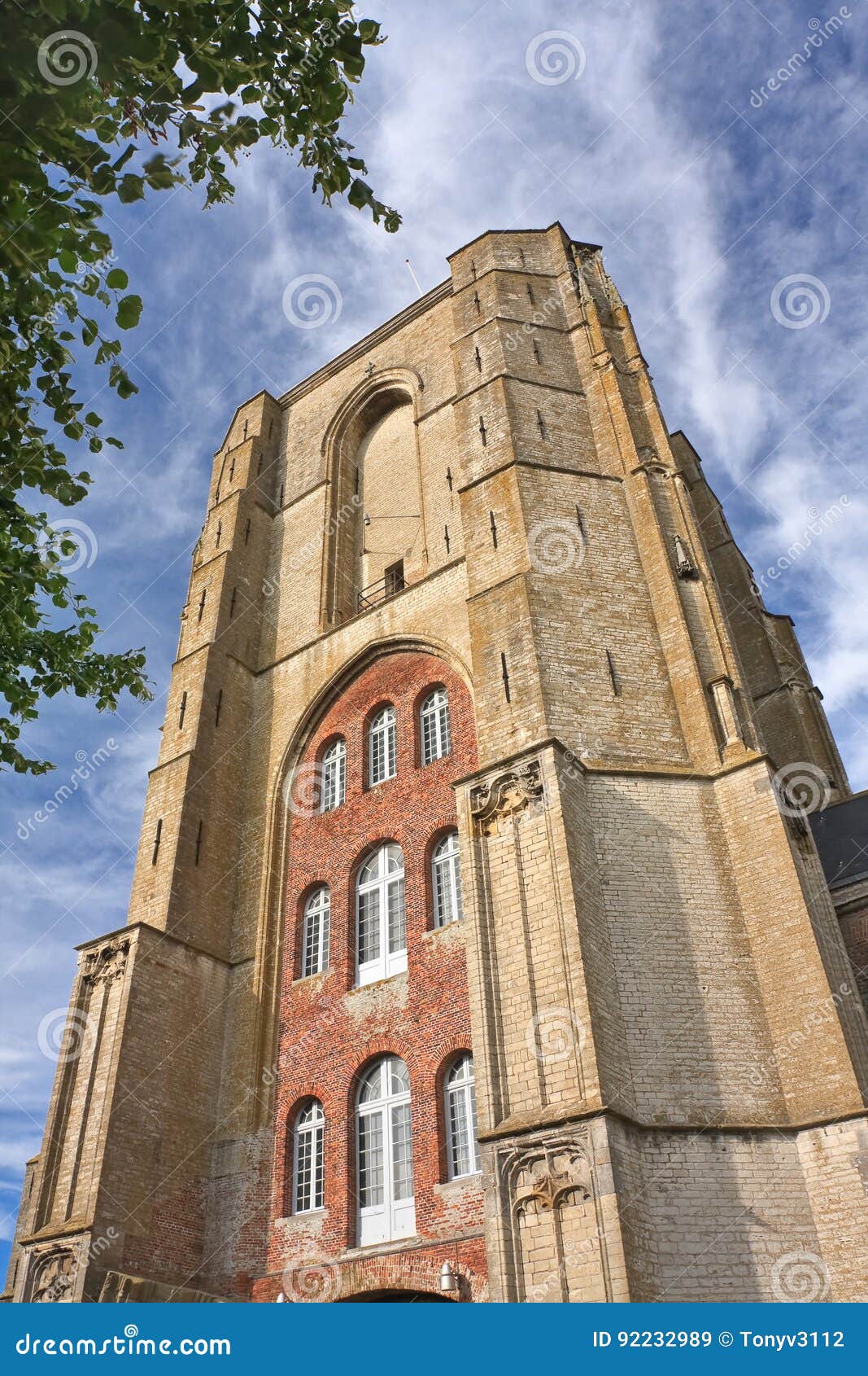 Ancient Brick Church Tower Against a Dramatic Cloudy Sky, Veere ...