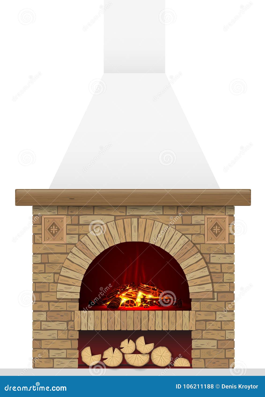 Ancient Brick Hearth with Fire Stock Illustration - Illustration of ...