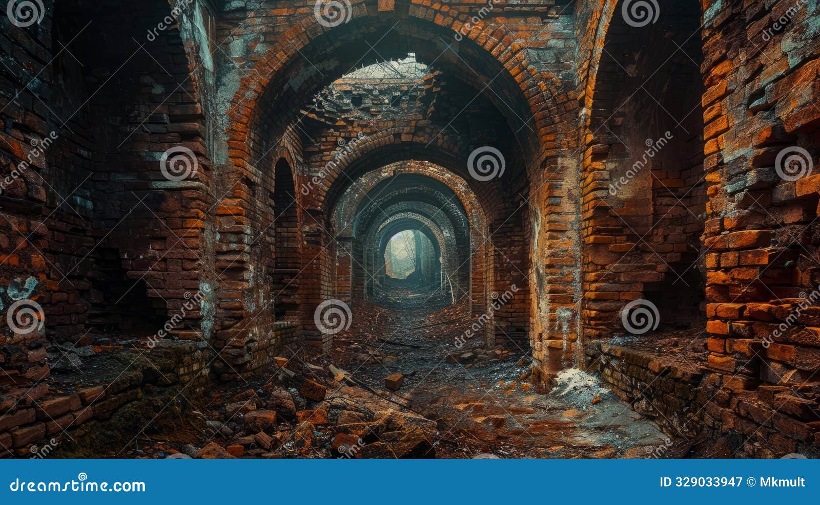 Ancient Brick Structure with Arched Hallways in a Deteriorating State ...
