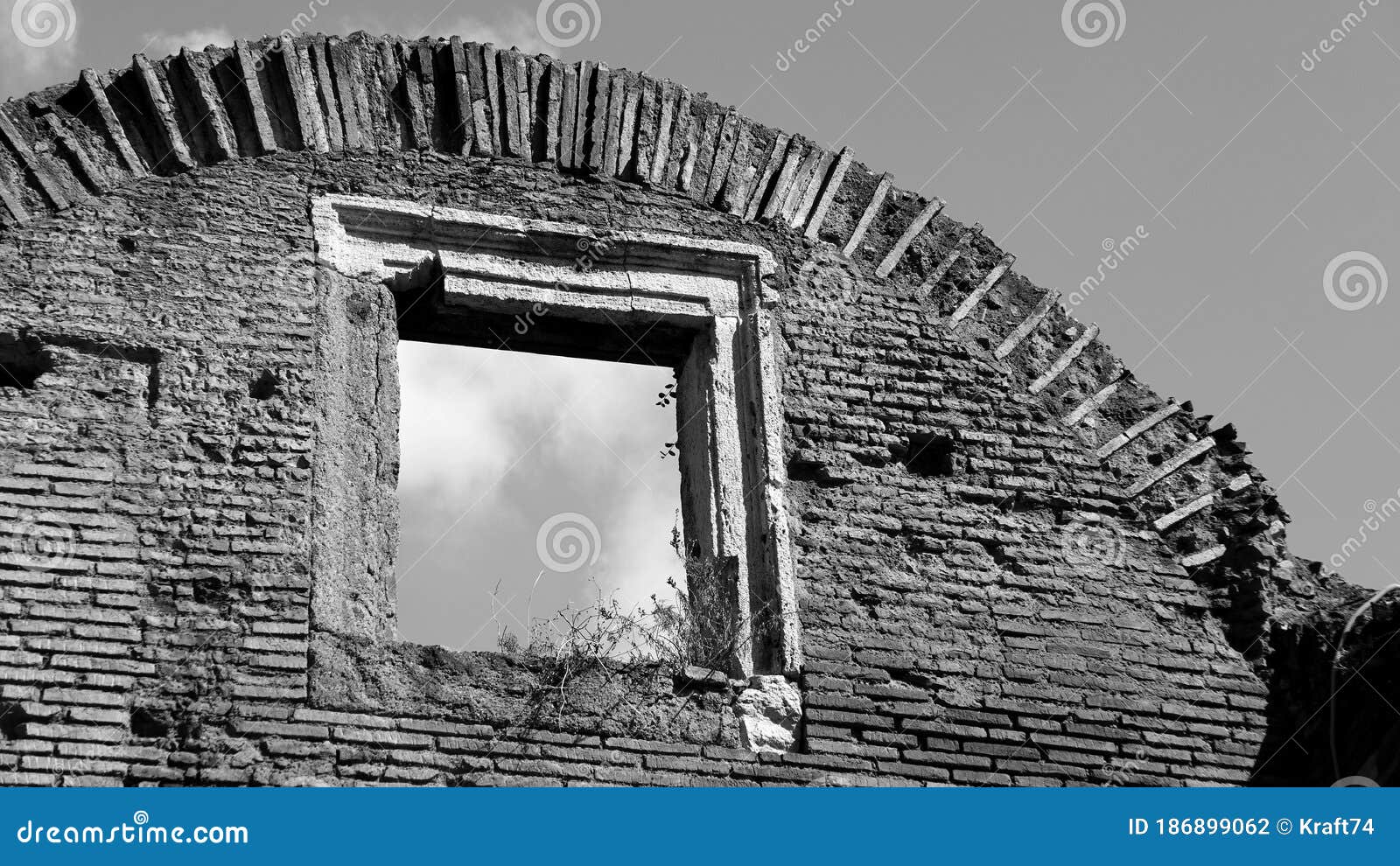 Ancient Brick Wall With Arched Top And Window With Marble Profiles ...