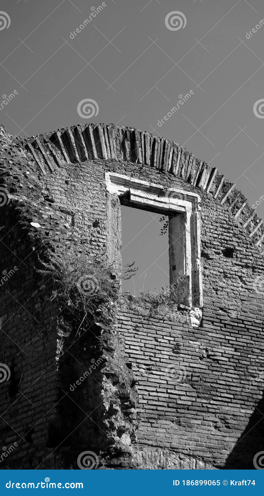 Ancient Brick Wall with Arched Top and Window with Marble Profiles ...