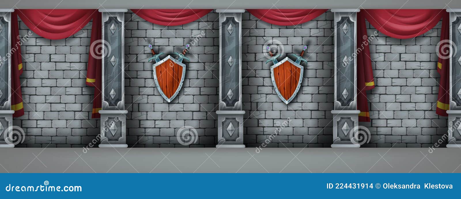 Ancient Brick Wall Seamless Background, Vector Stone Castle Interior ...