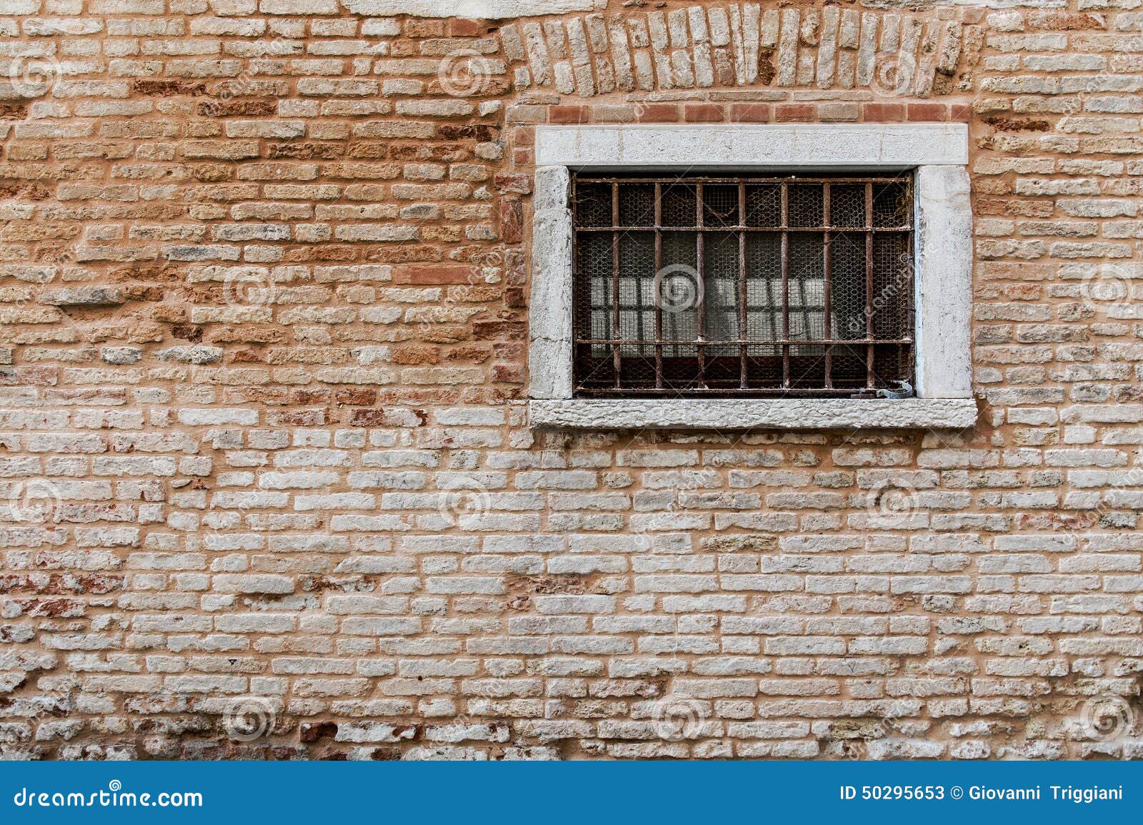 Ancient Brick Wall Texture. Window With Grill And Railings Royalty-Free ...