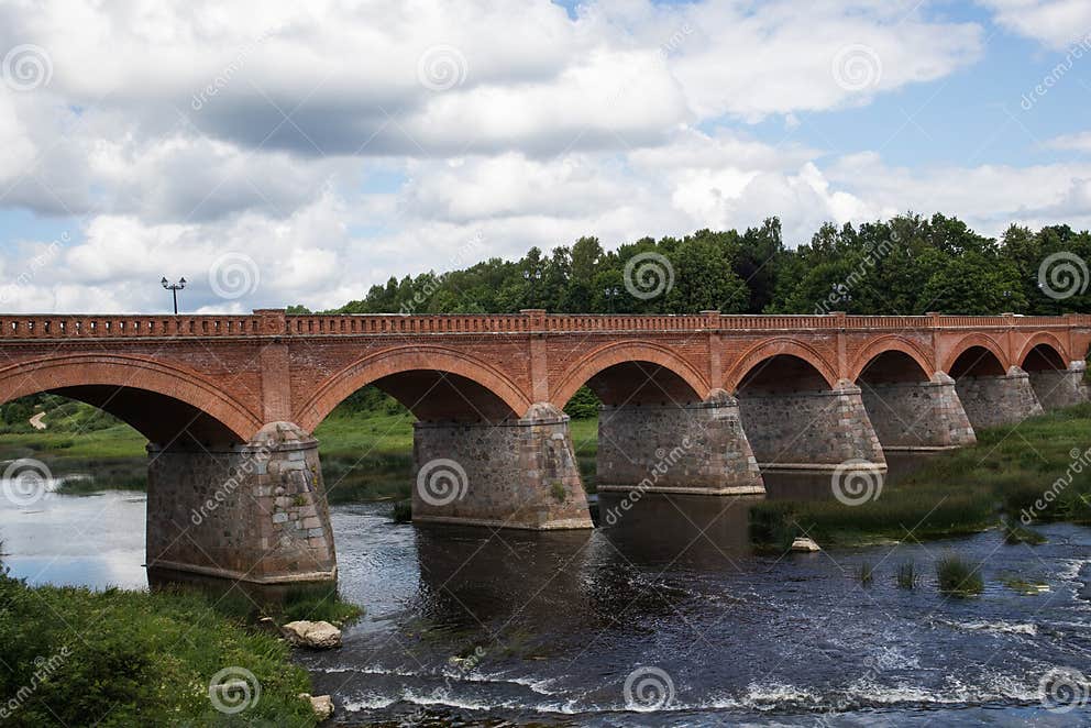 An Ancient Bridge Built of Stone and Red Bricks Stock Image - Image of ...
