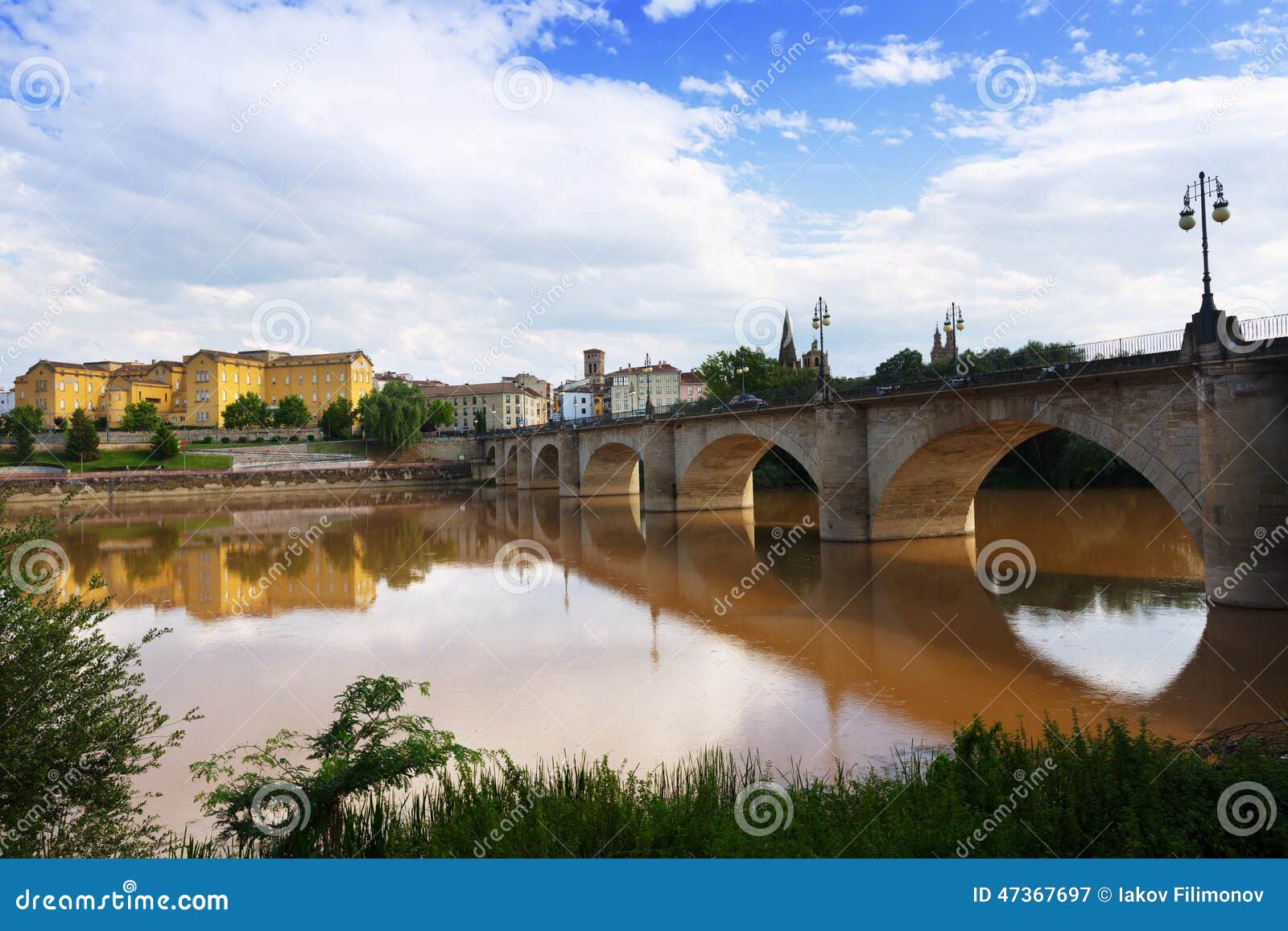 Ancient Bridge Over Ebro River. Logrono Stock Image - Image of puente ...