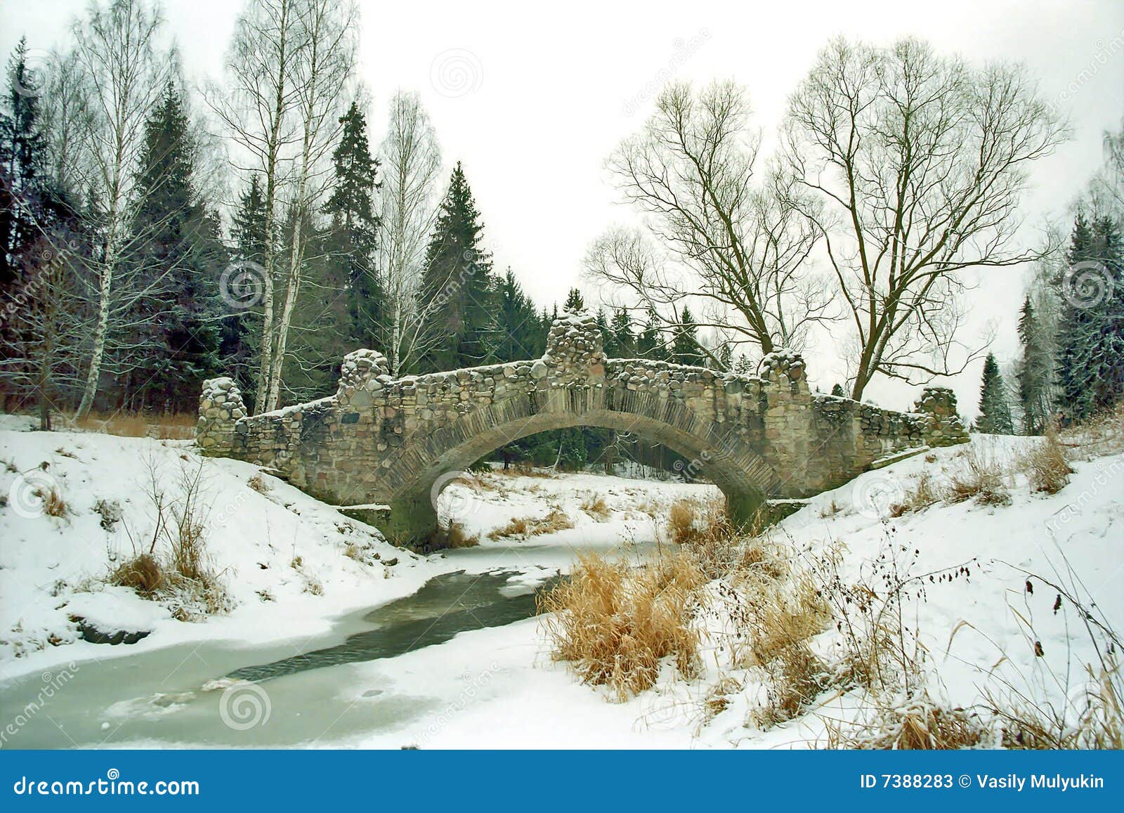 Ancient Bridge Over Iced River Stock Image - Image of stone, frost: 7388283