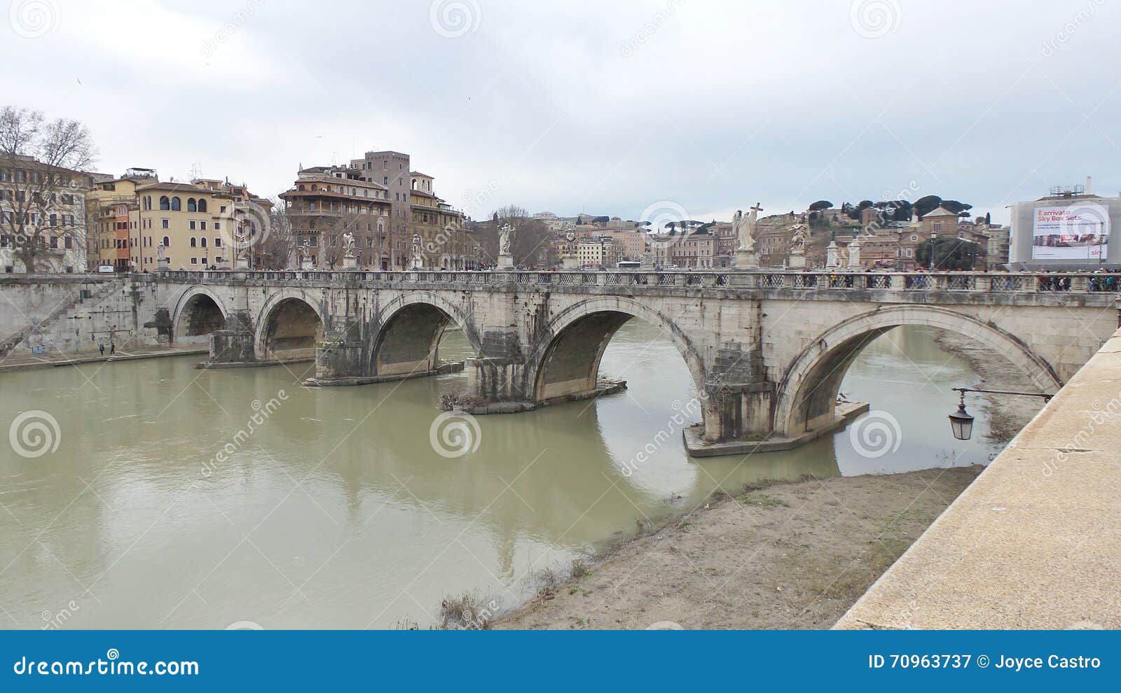 Ancient Bridge on the Tiber River in Rome Stock Image - Image of angel ...