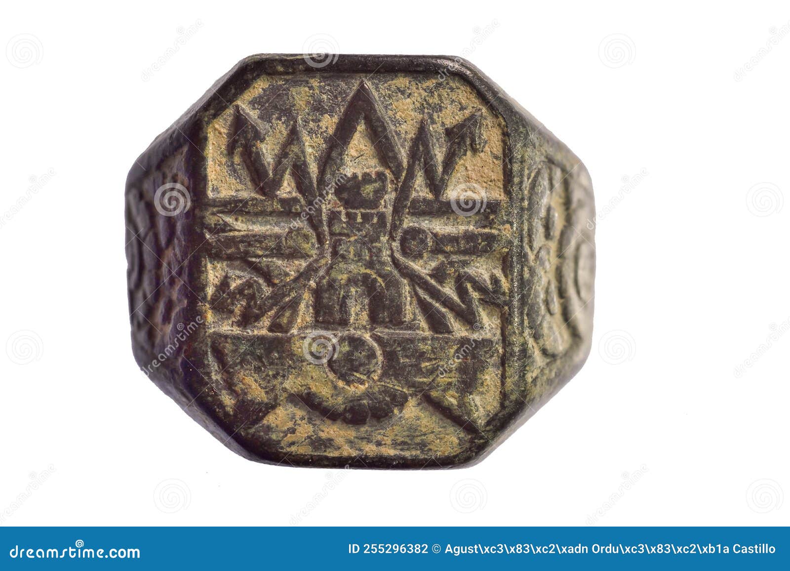 Ancient Bronze Ring with Castle Symbols with Two Rays. Stock Photo ...