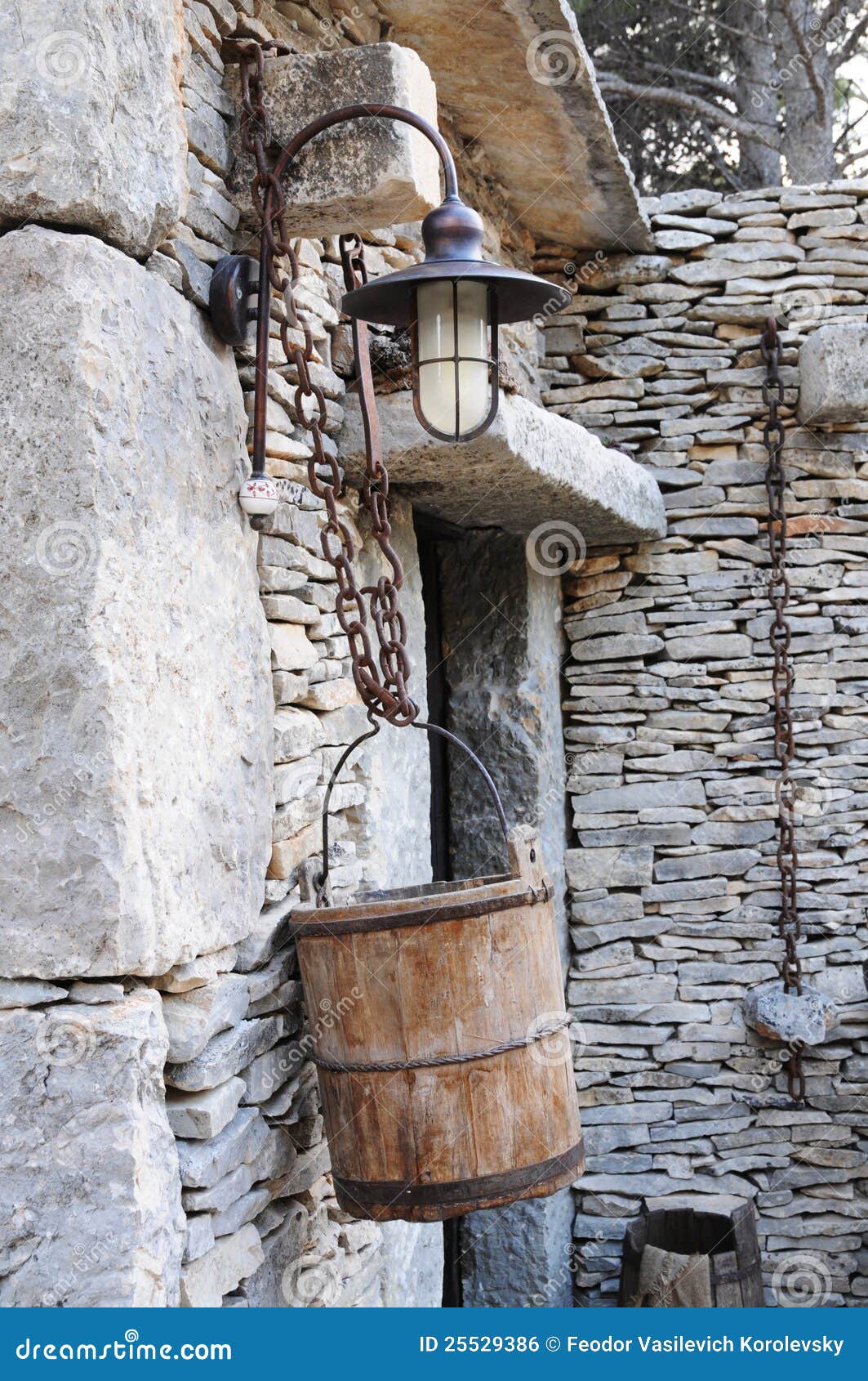 Ancient bucket. stock photo. Image of pine, laying, lamp - 25529386