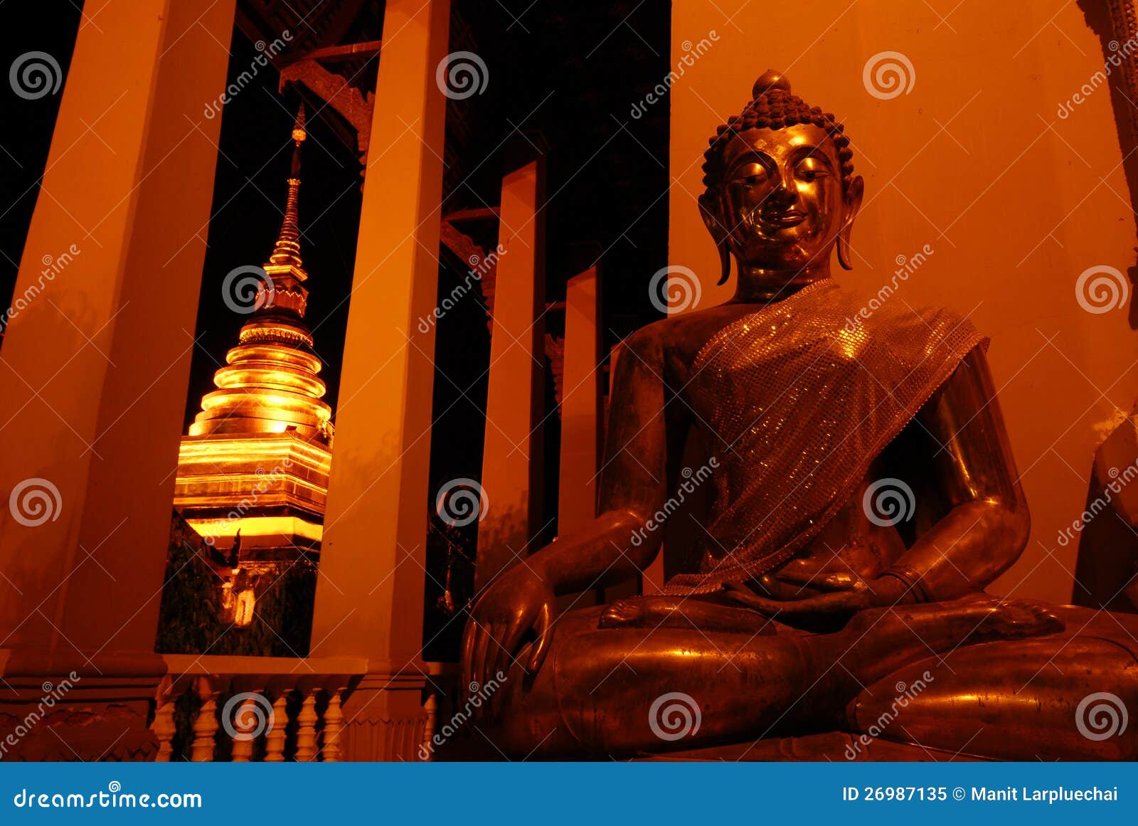 Ancient buddha at night . stock image. Image of temple - 26987135