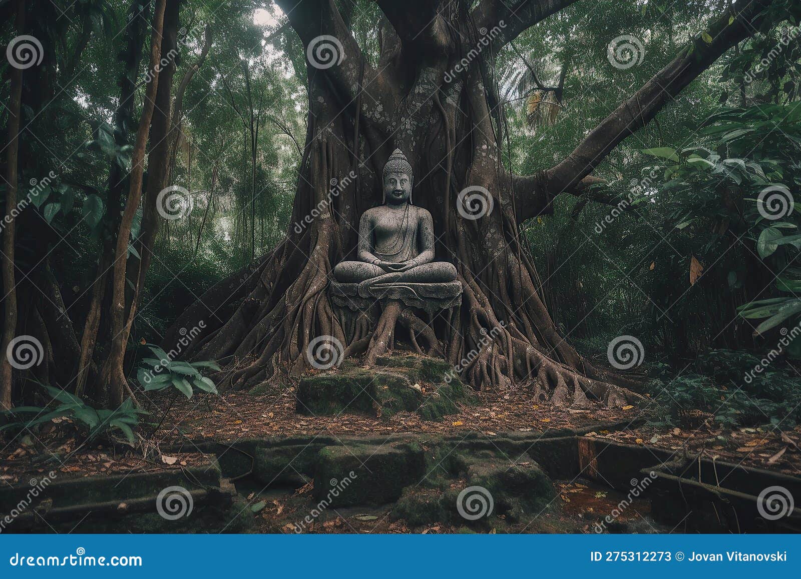 Ancient Buddha Statue Under Big Tree Created by Generative AI Stock ...
