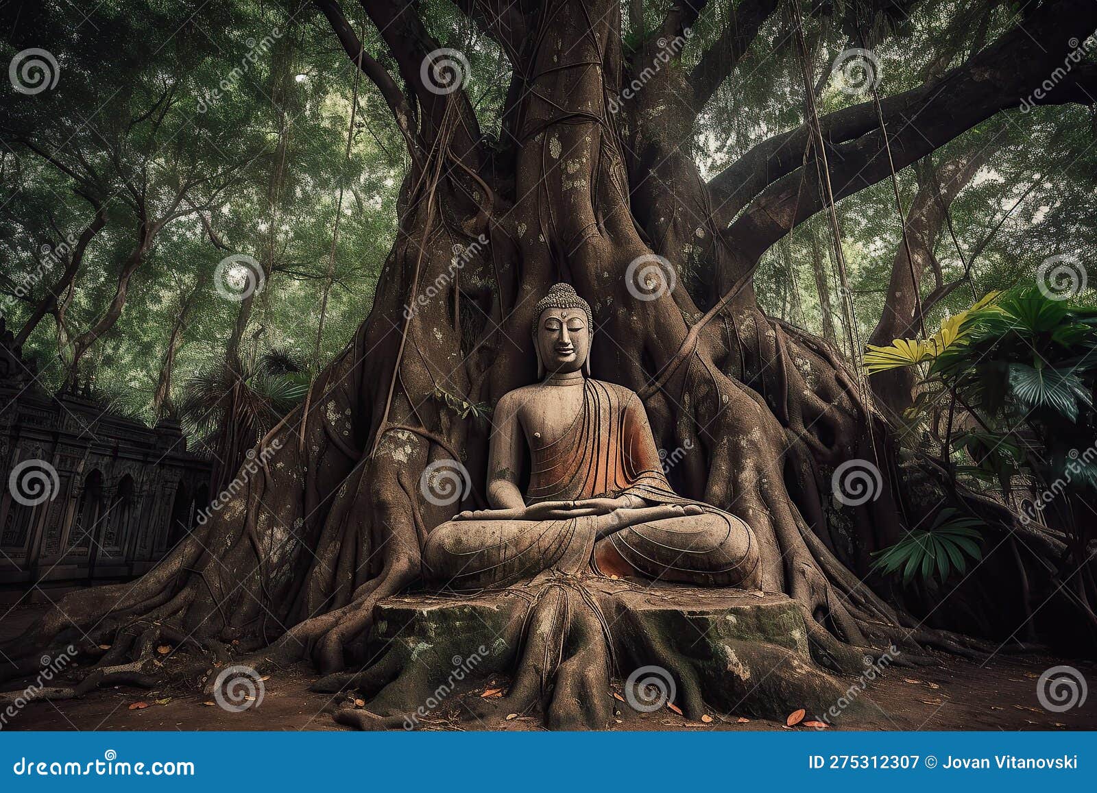 Ancient Buddha Statue Under Big Tree Created by Generative AI Stock ...