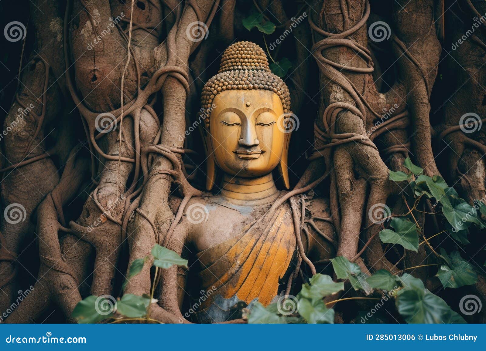 Ancient Buddha Statue Under Big Tree. Generative AI Stock Illustration ...