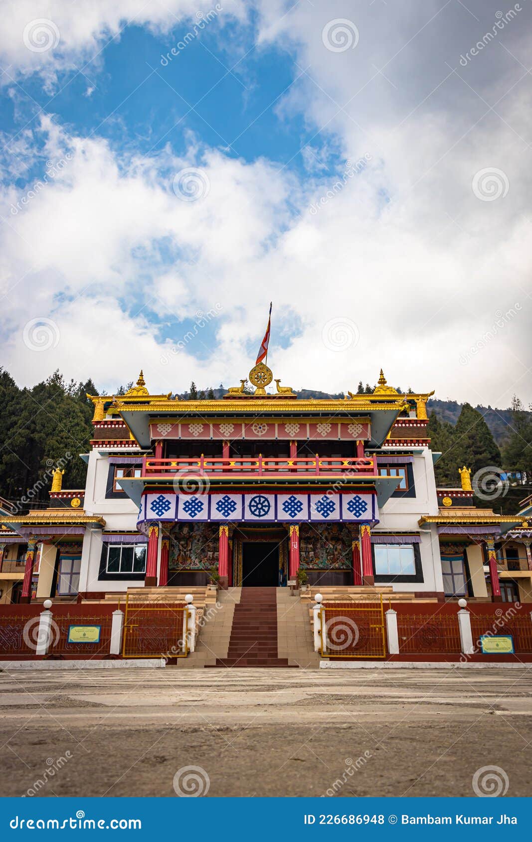Ancient Buddhist Colorful Monastery with Cloudy Sky from Different ...