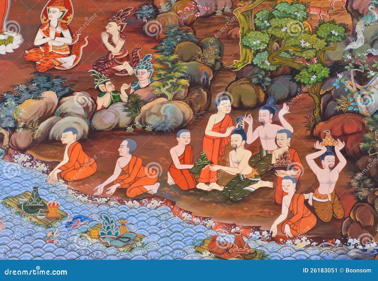 Ancient Buddhist Mural Stock Image - Image: 26183051