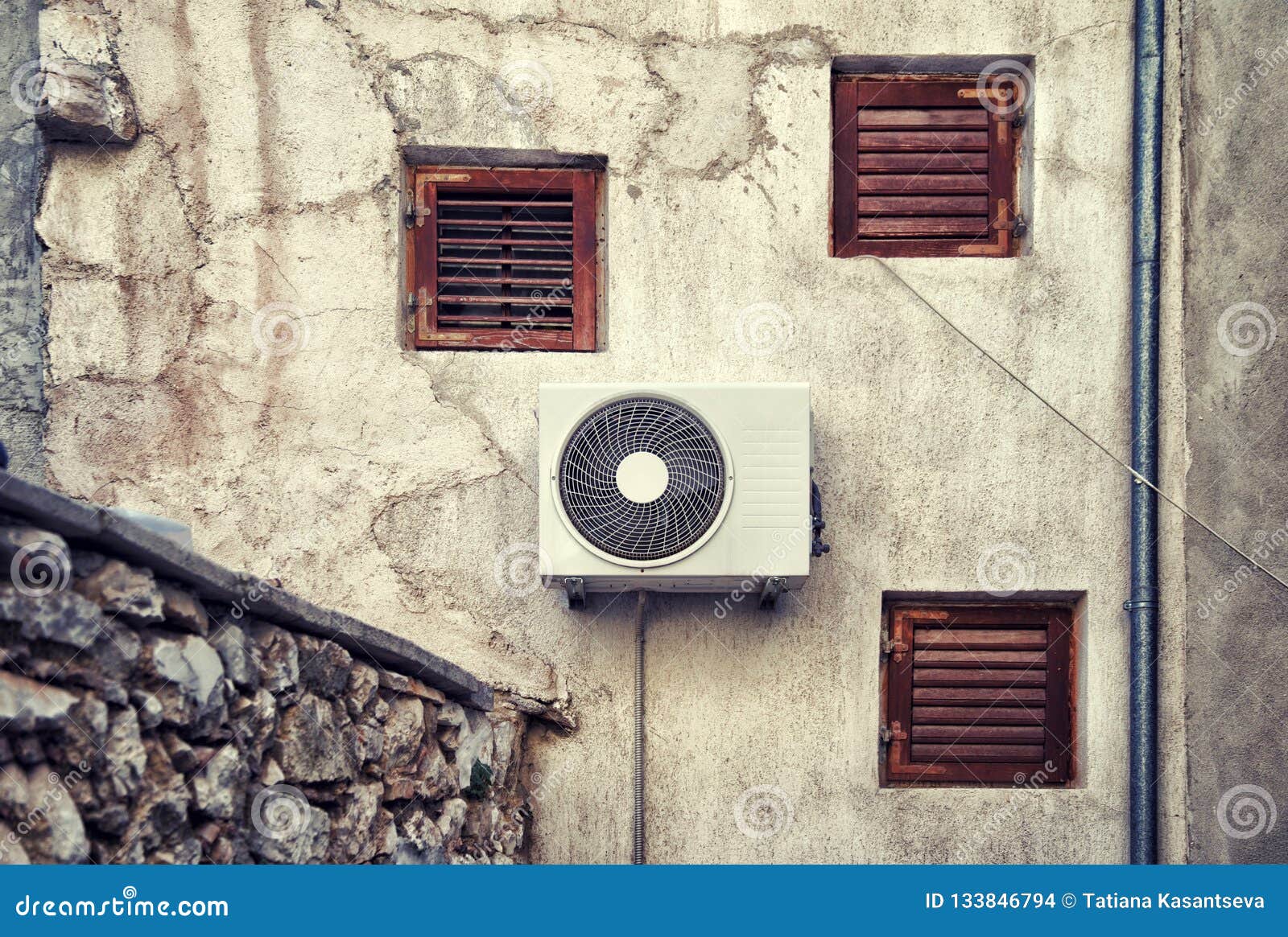 Ancient Building with Air Conditioning and Shutters on Windows Stock ...