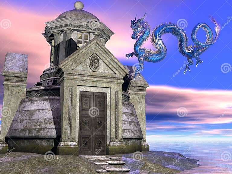 Ancient Building and Dragon Stock Illustration - Illustration of ...